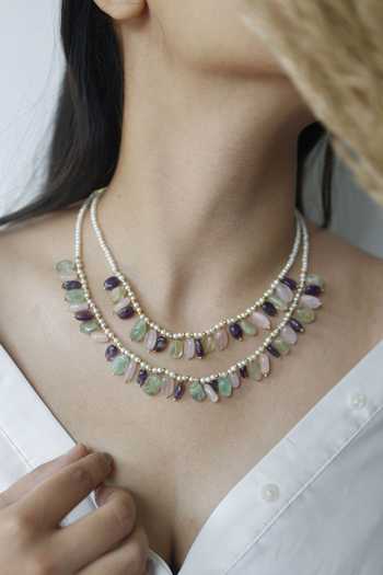 Buy Phiroza Skyra Amethyst Stone Layered Contemporary Necklace Online ...
