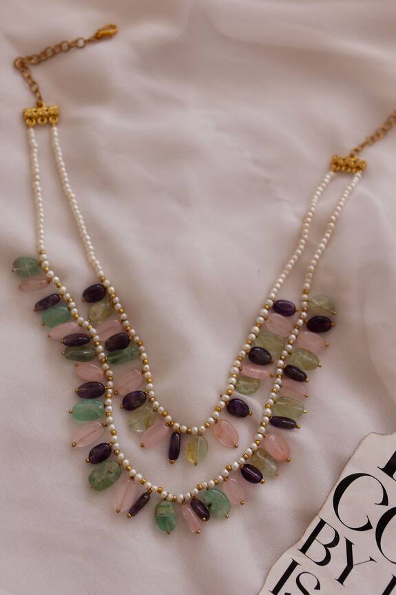 Buy Phiroza Skyra Amethyst Stone Layered Contemporary Necklace Online ...