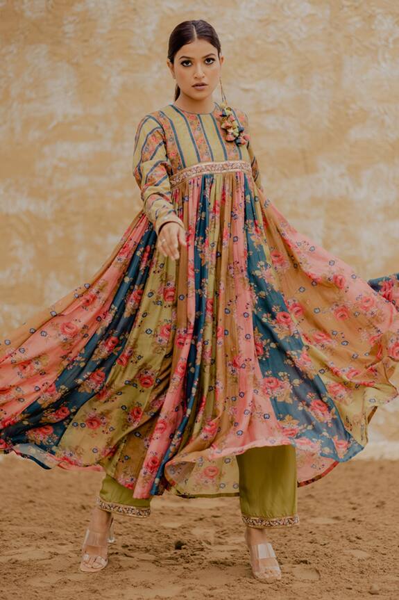 Buy Pooja-Keyur Multi Color Cotton Silk Anarkali And Palazzo Set Online ...