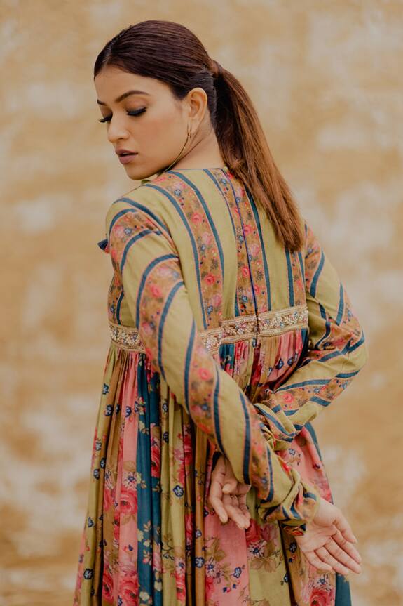 Buy Pooja-Keyur Multi Color Cotton Silk Anarkali And Palazzo Set Online ...