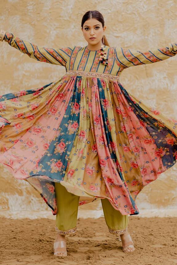 Buy Pooja-Keyur Multi Color Cotton Silk Anarkali And Palazzo Set Online ...