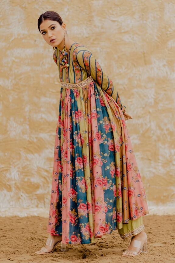 Buy Pooja-Keyur Multi Color Cotton Silk Anarkali And Palazzo Set Online ...