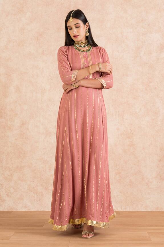 Buy Palak & Mehak Pink Rayon Crepe Gota Embroidered Kurta Set Online ...