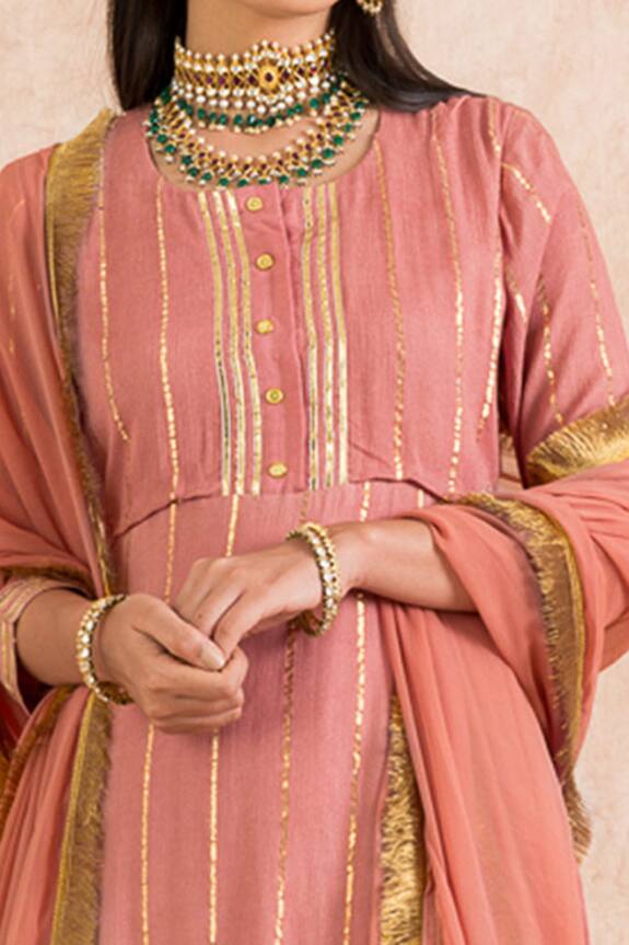 Buy Palak & Mehak Pink Rayon Crepe Gota Embroidered Kurta Set Online ...