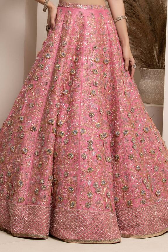 Buy Pooja Peshoria Pink Raw Silk Floral Embroidered Lehenga Set Online ...