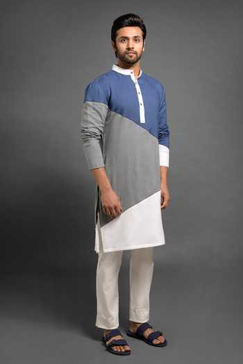 Buy Mitesh Lodha Multi Color Colorblock Kurta Online | Aza Fashions