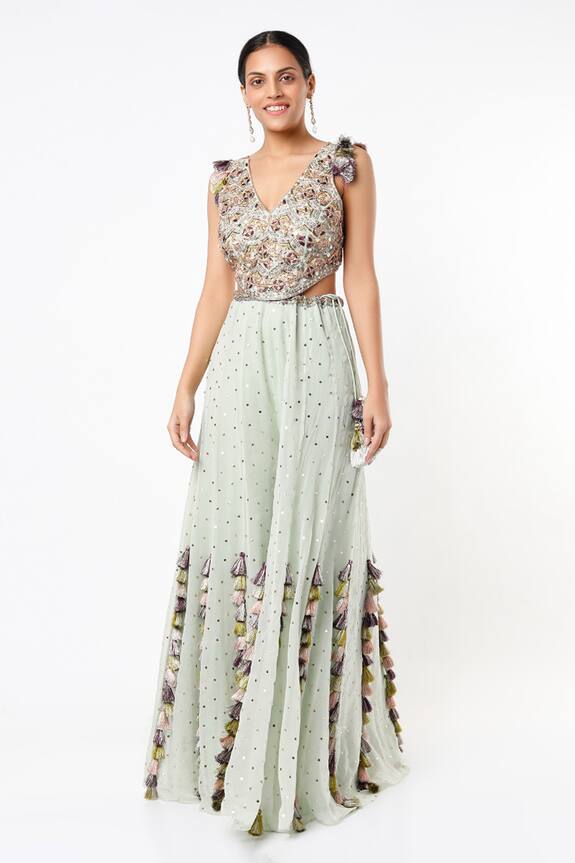 Buy Payal Singhal Grey Georgette Embroidered Backless Choli And Sharara ...