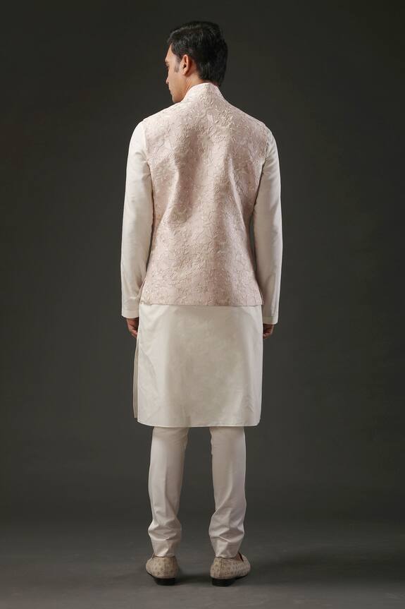 Buy Rohit Bal Pink Chanderi Silk Embroidered Nehru Jacket Online | Aza ...