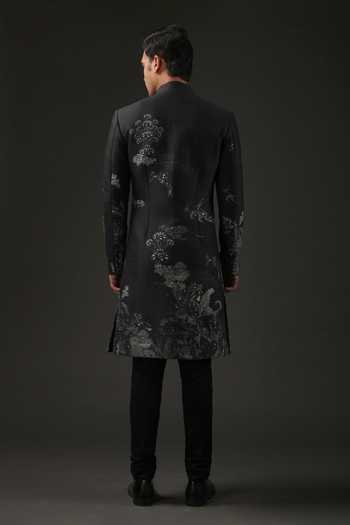 Buy Rohit Bal Black Chanderi Silk Quilted Shibori Print Sherwani Online ...