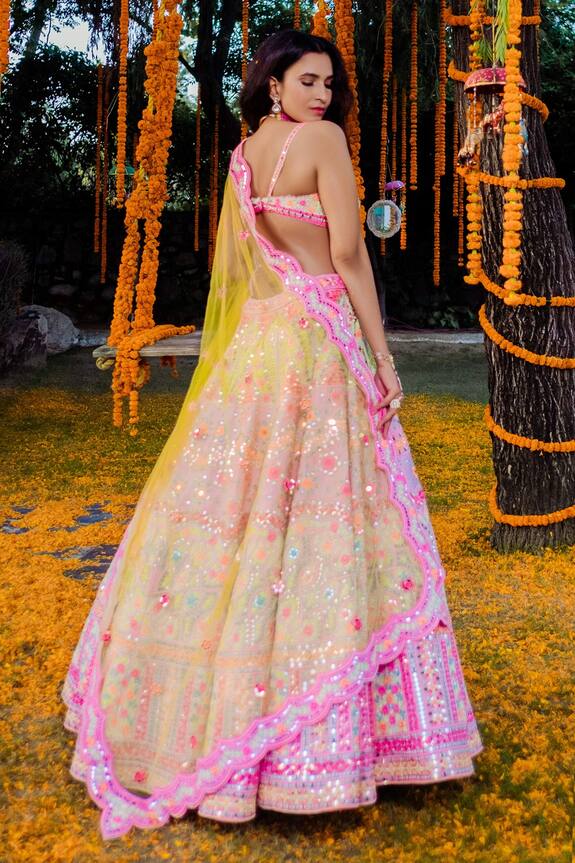 Buy Rajbinder Chahal Pink Dupion Silk Embroidered Lehenga Set Online ...