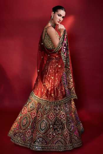 Buy Angad Singh Gold Organza Embroidered Lehenga Set Online | Aza Fashions