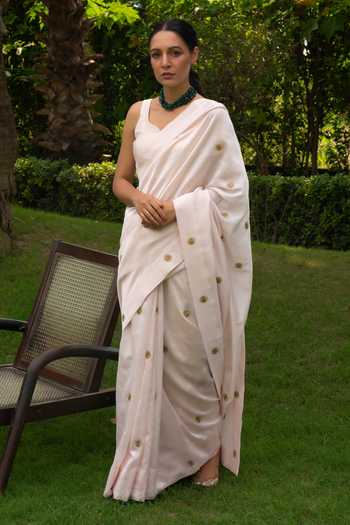 Buy Rashi Jain Beige Ruh Chanderi Embroidered Saree Online | Aza Fashions