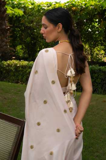 Buy Rashi Jain Beige Ruh Chanderi Embroidered Saree Online | Aza Fashions
