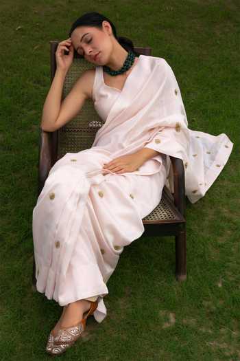 Buy Rashi Jain Beige Ruh Chanderi Embroidered Saree Online | Aza Fashions