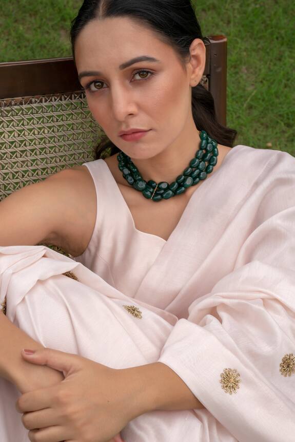 Buy Rashi Jain Beige Ruh Chanderi Embroidered Saree Online | Aza Fashions