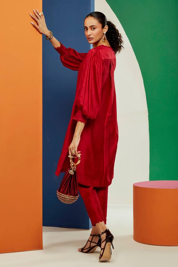 Buy Ridhi Mehra Red Penelope Silk Kurta And Pant Set Online | Aza Fashions