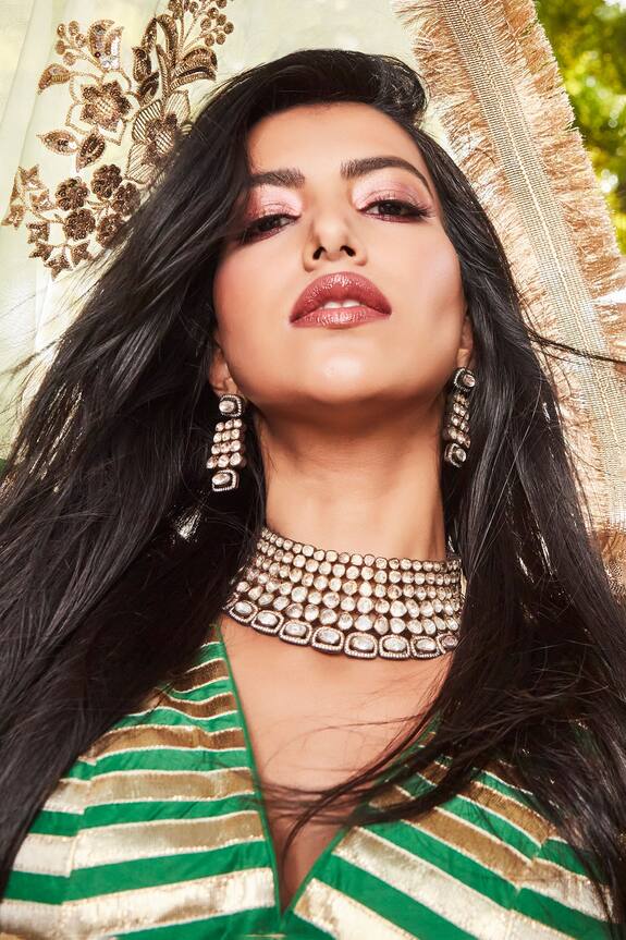 Buy Ranian Green Silk Gota Embroidered Lehenga Set Online | Aza Fashions