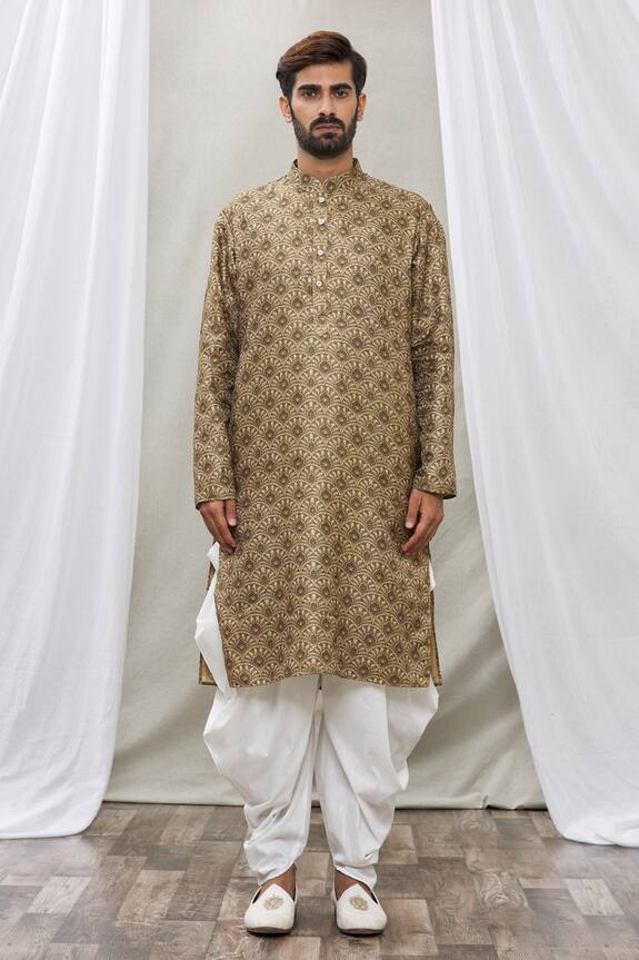 Buy RNG Safawala Brown Mandala Print Bundi And Kurta Set Online | Aza Fashions