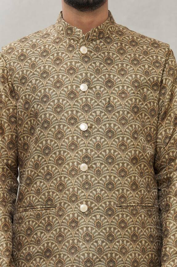 Buy RNG Safawala Brown Mandala Print Bundi And Kurta Set Online | Aza Fashions