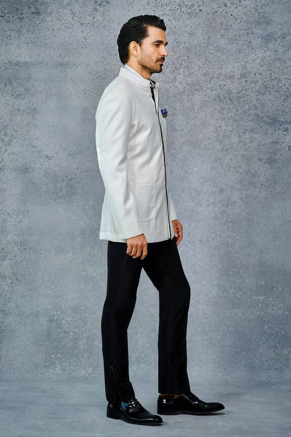 Buy Raghavendra Rathore Jodhpur White Wool Bandhgala Online | Aza Fashions