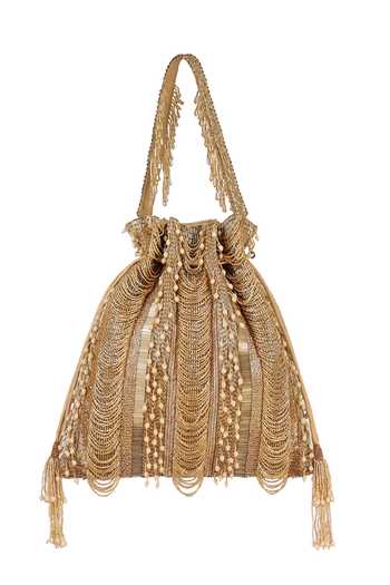 Buy Lovetobag Ruched Embellished Potli With Handle Online | Aza Fashions