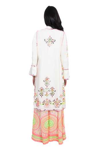 Buy Monisha Jaising White Georgette Mirror Work Jacket Sharara Set ...