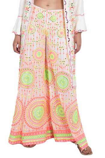 Buy Monisha Jaising White Georgette Mirror Work Jacket Sharara Set ...