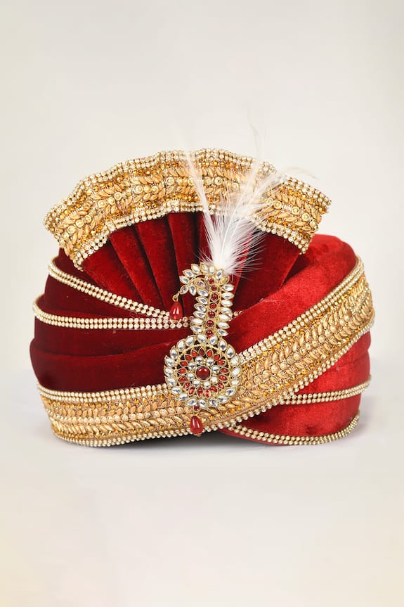 Buy Arihant Rai Sinha Red Embellished Safa Online | Aza Fashions