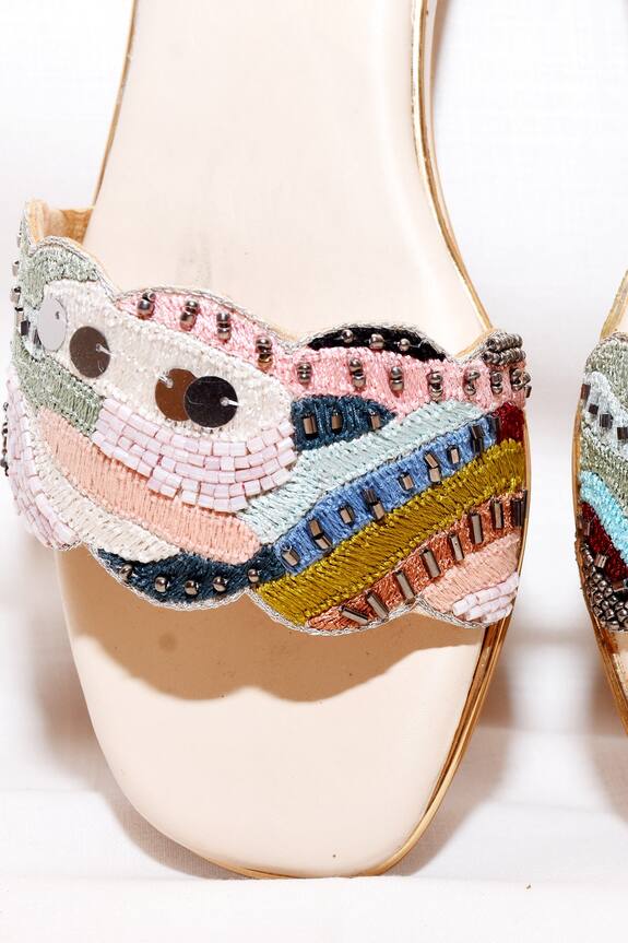 Buy Foot Fuel Cream Rexine Sarhana Bead Embroidered Heels Online | Aza ...