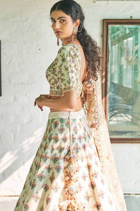 Buy Angad Singh White Raw Silk Embroidered Lehenga Set Online | Aza ...