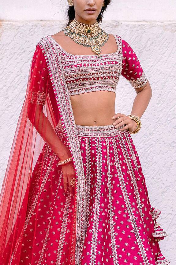 Buy Anushree Reddy Pink Raw Silk Embroidered Lehenga Set Online | Aza ...