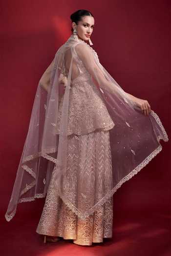 Buy Angad Singh Pink Net Gota Embroidered Gharara Set Online | Aza Fashions