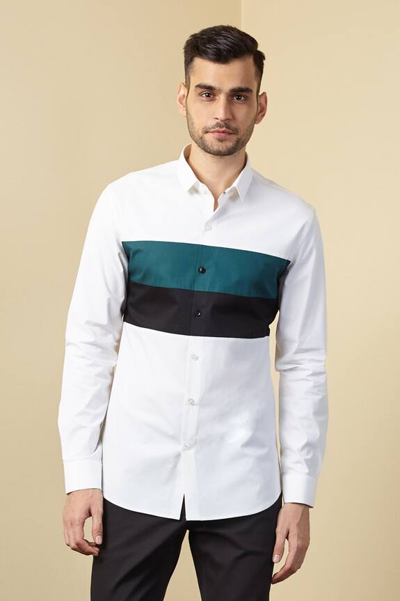Buy Seven White Cotton Panel Shirt Online | Aza Fashions