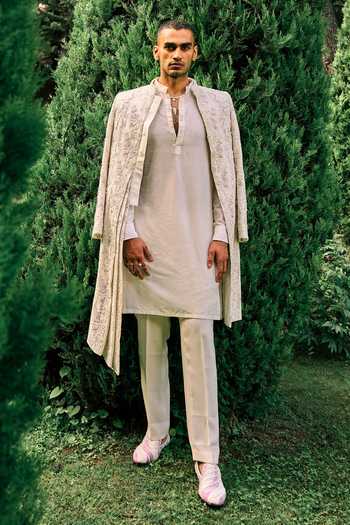 Buy Sarab Khanijou Ivory Herringbone Embroidered Sherwani Set Online ...