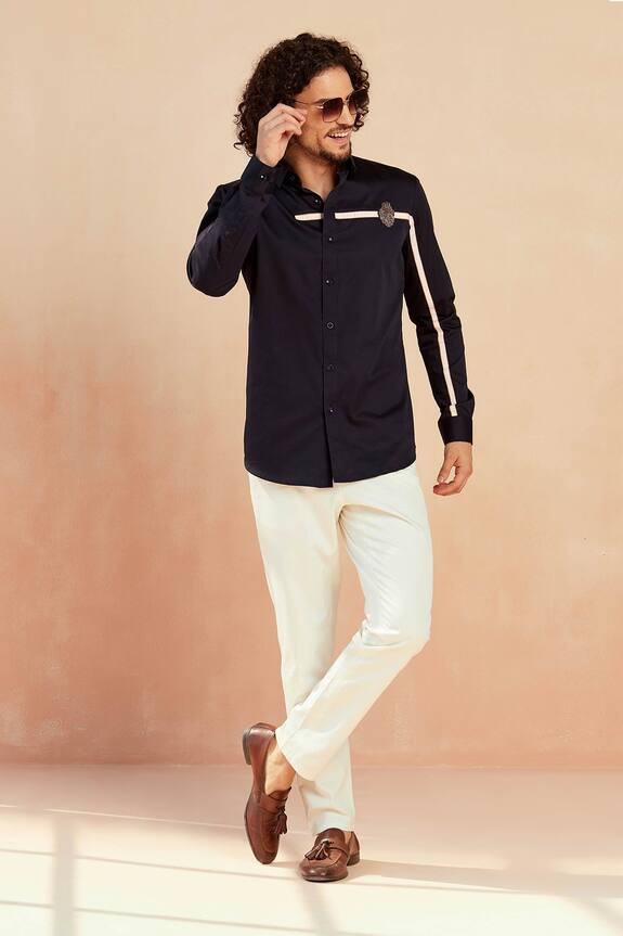 Buy Seven Blue Cotton Satin Shirt Online | Aza Fashions