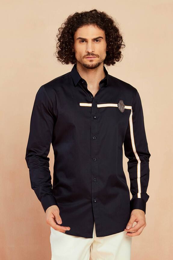 Buy Seven Blue Cotton Satin Shirt Online | Aza Fashions