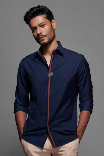 Buy S&N by Shantnu Nikhil Blue Terylene Slim Fit Shirt Online | Aza ...