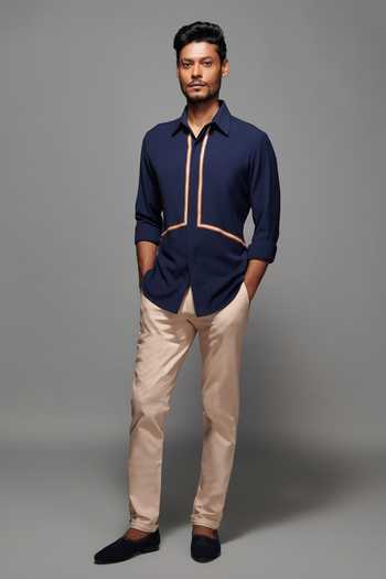 Buy S&N by Shantnu Nikhil Blue Terylene Slim Fit Shirt Online | Aza ...