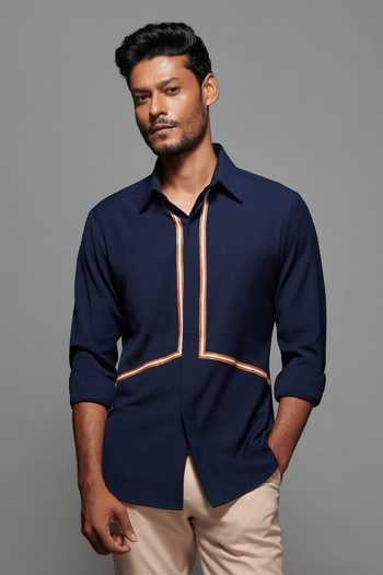 Buy S&N by Shantnu Nikhil Blue Terylene Slim Fit Shirt Online | Aza ...