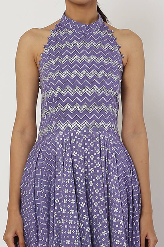 Buy Seema Nanda Purple Cotton Mul Halter Neck Anarkali With Dupatta ...