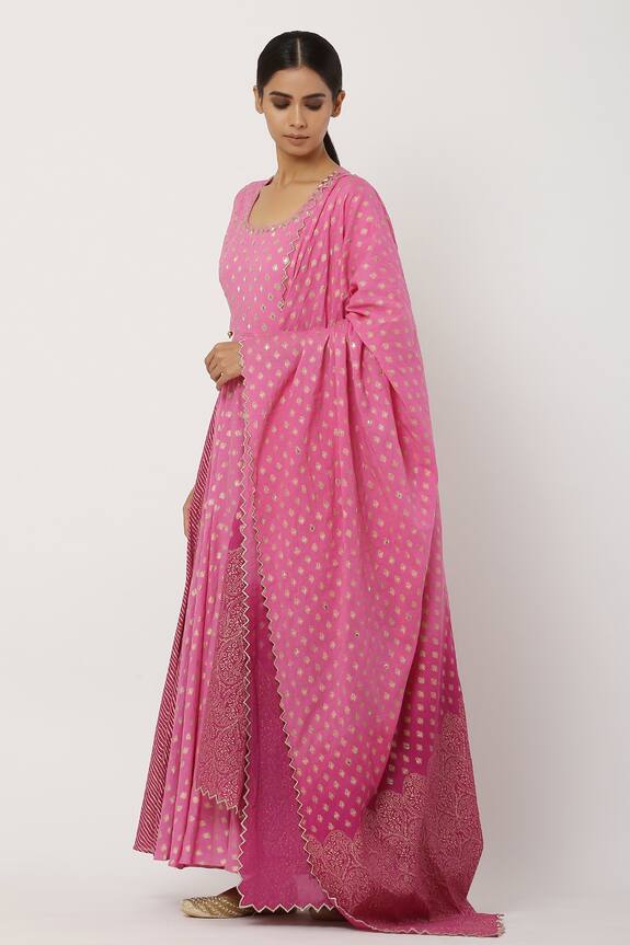 Buy Seema Nanda Pink Cotton Mul Anarkali With Ombre Dupatta Online ...