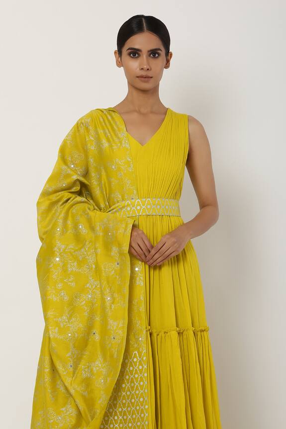Buy Seema Nanda Yellow Cotton Mul Tiered Anarkali With Dupatta Online ...