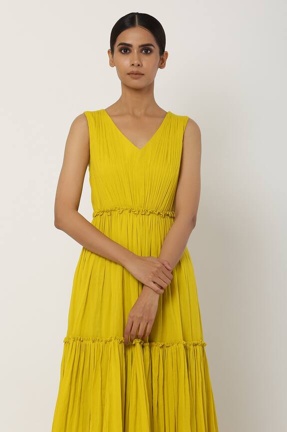 Buy Seema Nanda Yellow Cotton Mul Tiered Anarkali With Dupatta Online ...