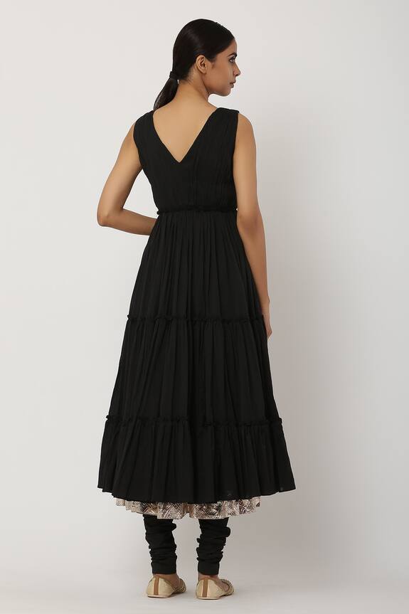 Buy Seema Nanda Black Cotton Mul Tiered Anarkali Set Online | Aza Fashions