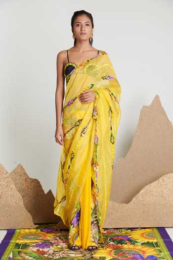 Buy Shivan & Narresh Yellow Viscose Cellulose Crepe Printed Floral ...