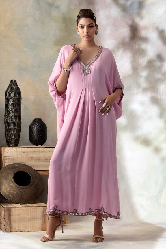 Buy Isha Mittal Purple Silk Georgette V-neck Kaftan Online | Aza Fashions