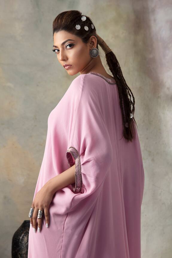 Buy Isha Mittal Purple Silk Georgette V-neck Kaftan Online | Aza Fashions
