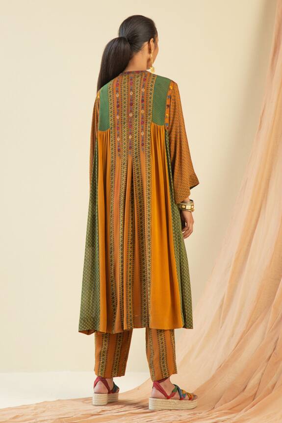 Buy Sunira Designs Yellow Silk Georgette Ajrakh Print Panelled Tunic ...