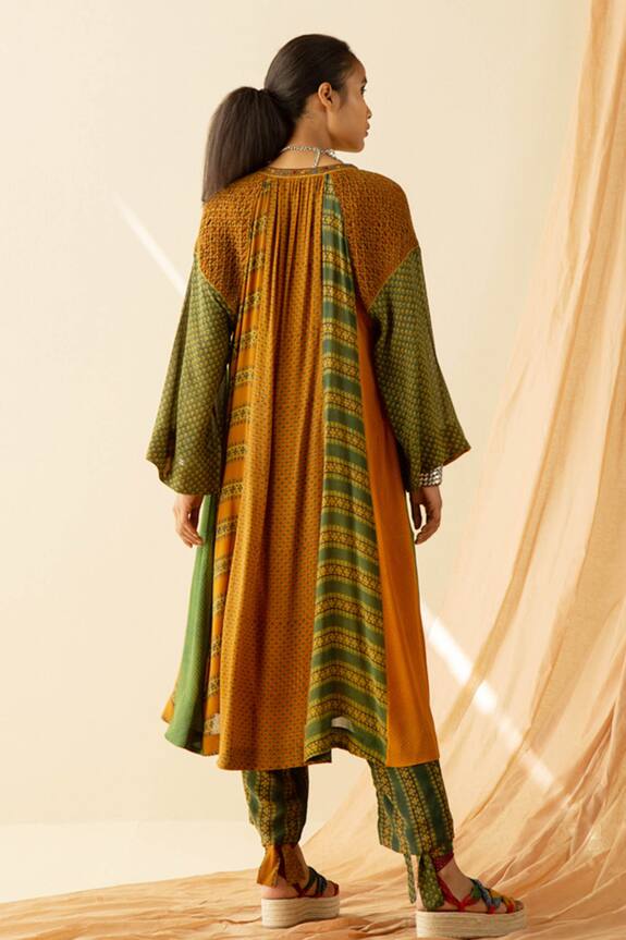 Buy Sunira Designs Yellow Silk Georgette Ajrakh Print Tunic Online ...