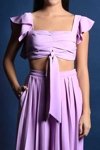 Buy Swatee Singh Purple Heavy Crepe Crop Top And Flared Pant Set Online ...